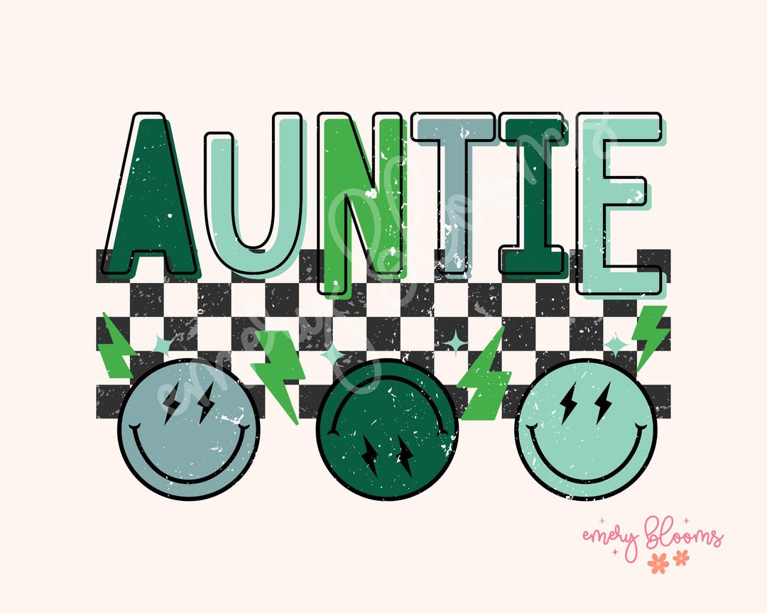 Smiley Auntie PNG Colorful Auntie Varsity Retro Bolt Muted Blue Design ...