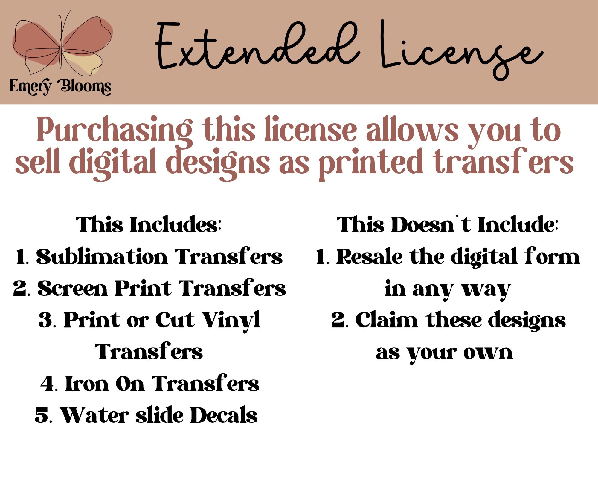 Commercial Use Printed Transfers & Screenprints Extended License Paper ...