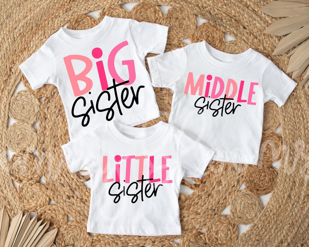 Hot Pink Matching Sibling Retro Little Middle Big Sister PNG Bundle ...