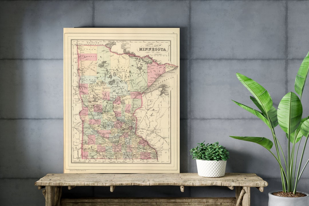 Vintage Map Poster | Vintage Map Wall Decor | Vintage Minnesota Map ...