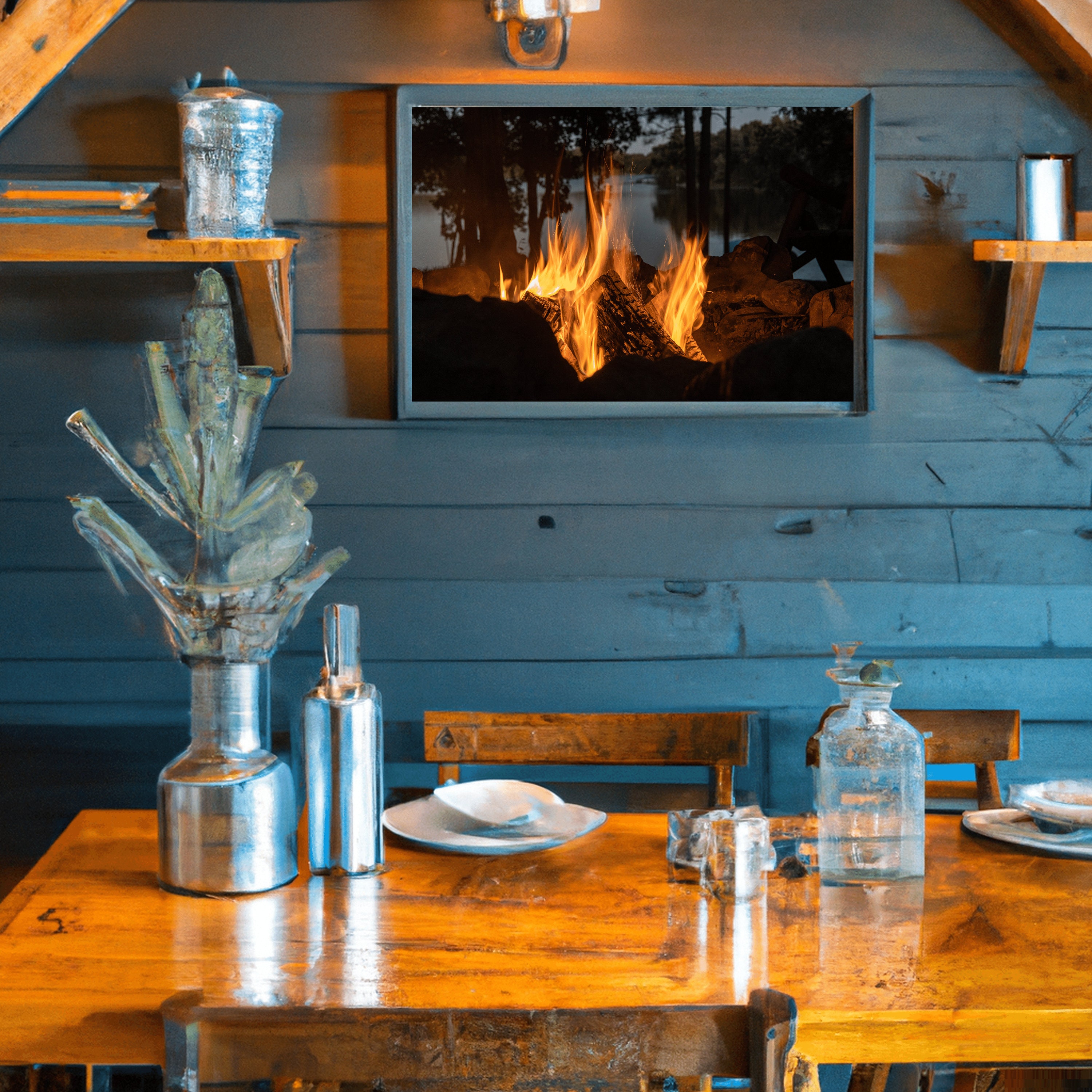 Lake Campfire Print Campfire Wall Art Lake House Decor Cabin Decor for ...