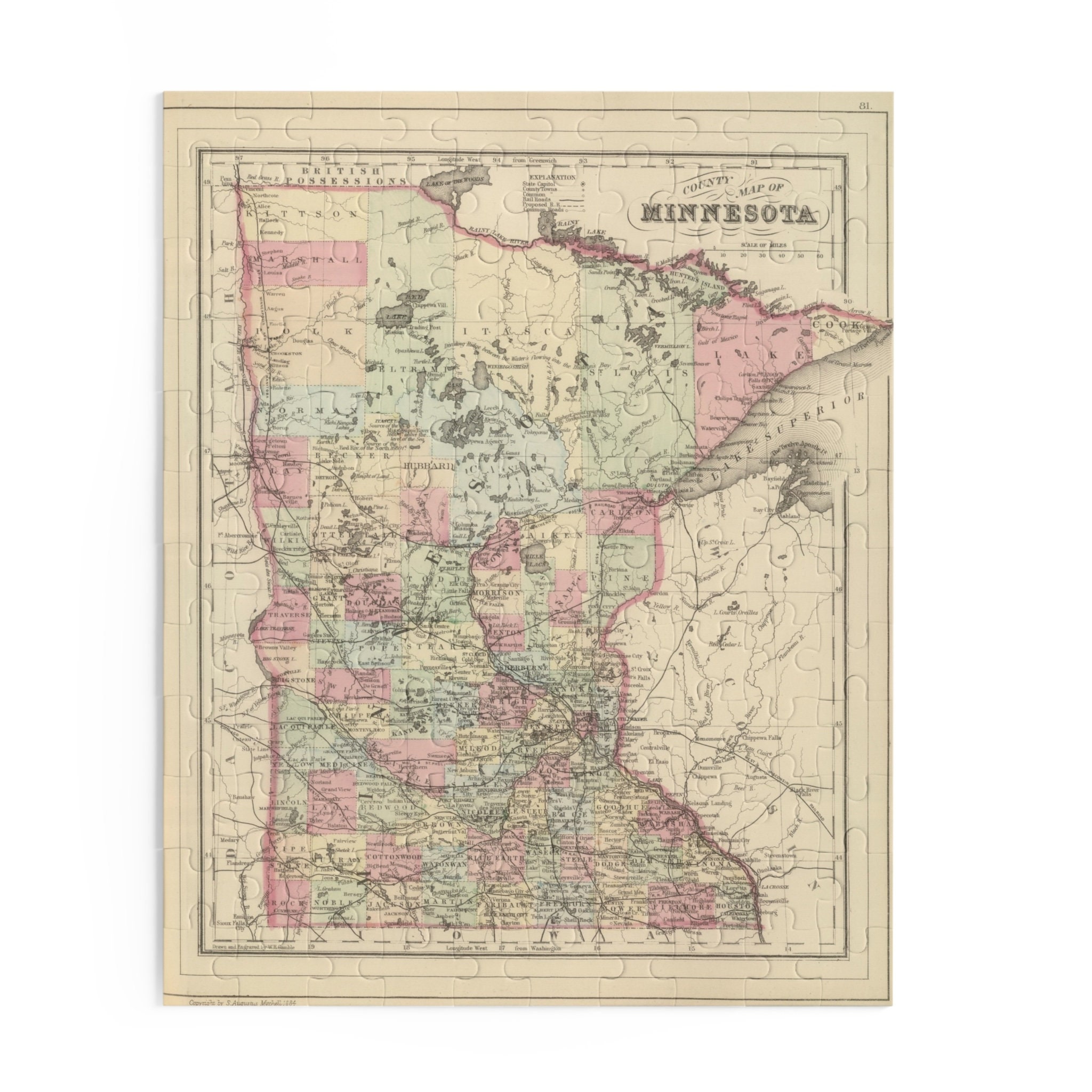 Vintage Map Puzzle, Vintage Minnesota Map Puzzle, Puzzle (120, 252, 500 ...