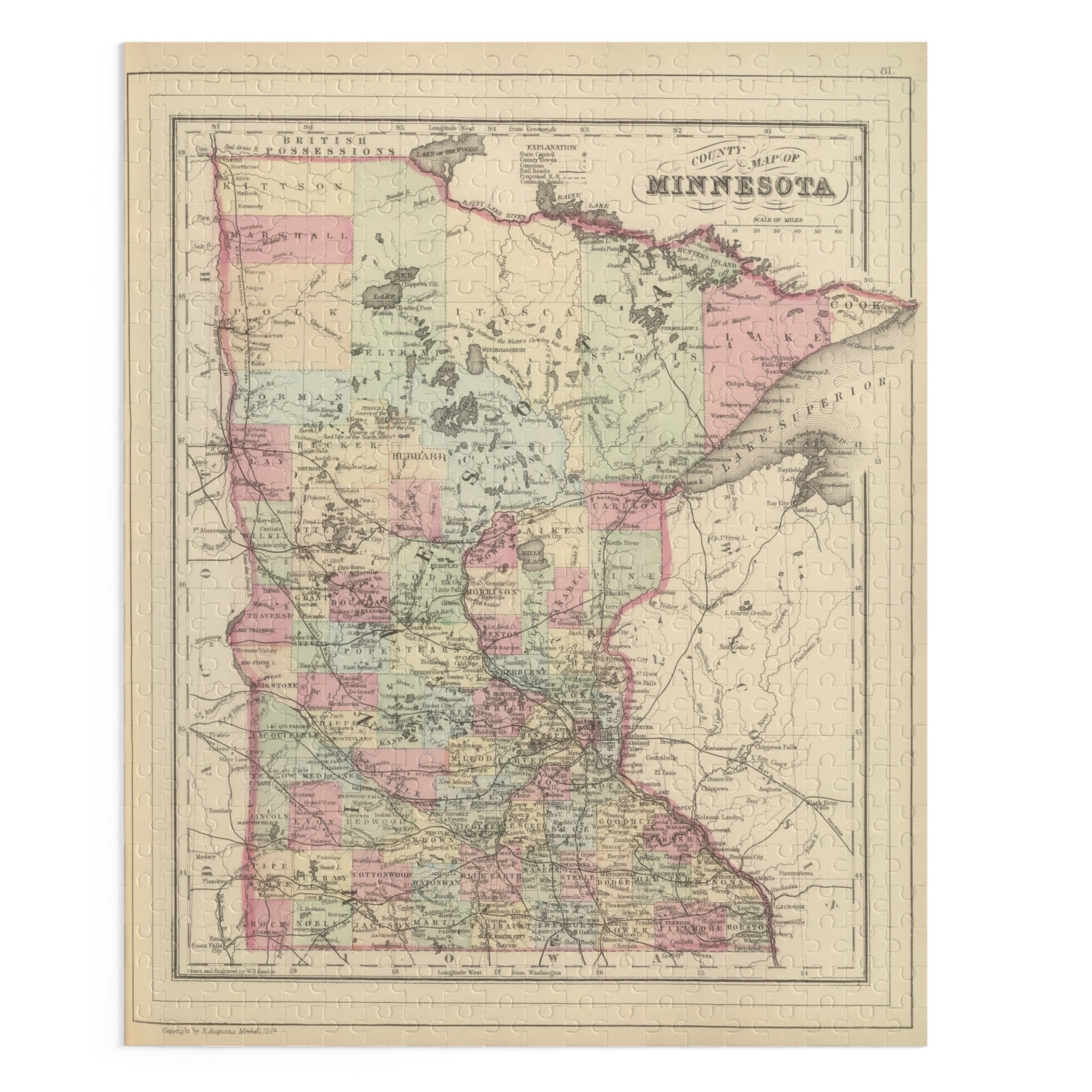 Vintage Map Puzzle, Vintage Minnesota Map Puzzle, Puzzle (120, 252, 500 ...