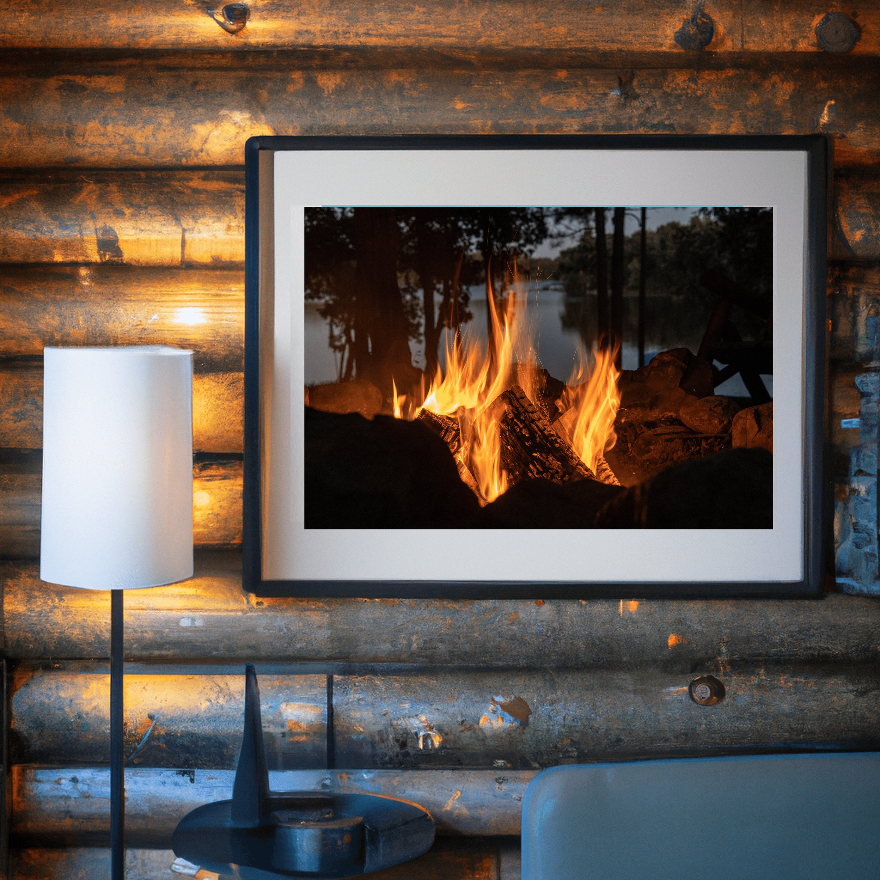 Lake Campfire Print Campfire Wall Art Lake House Decor Cabin Decor for ...