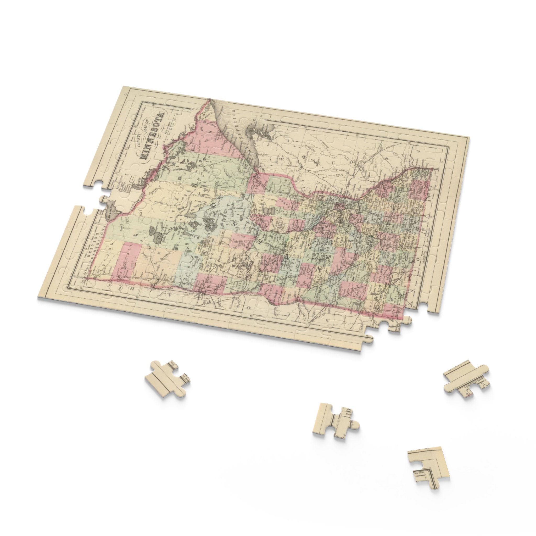 Vintage Map Puzzle, Vintage Minnesota Map Puzzle, Puzzle (120, 252, 500 ...