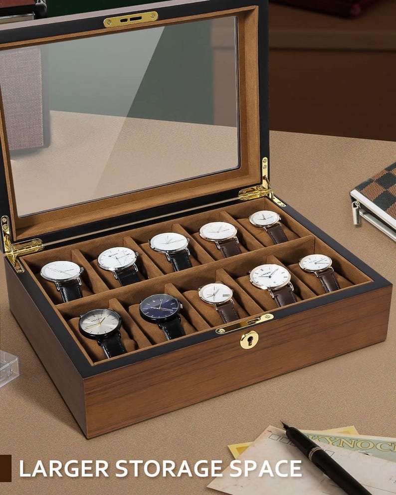 Premium Design, Brown Solid Wood Watch Box Personalized Monogram 10 ...