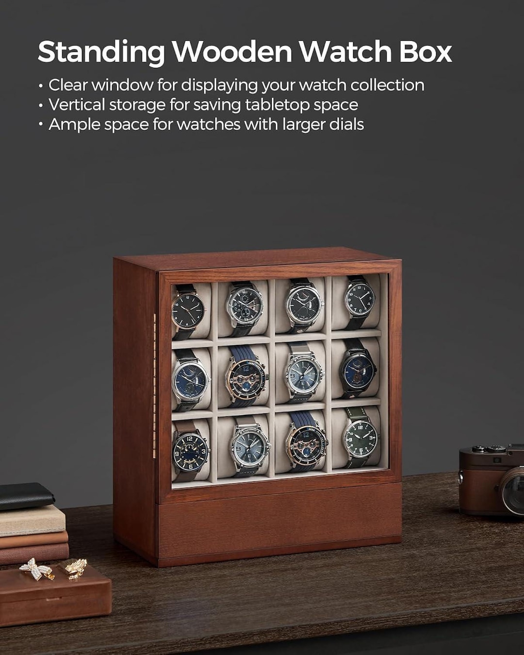 12 Watches - 2 Drawer, Solid Wood Watch Display Cabinet, Personalised ...