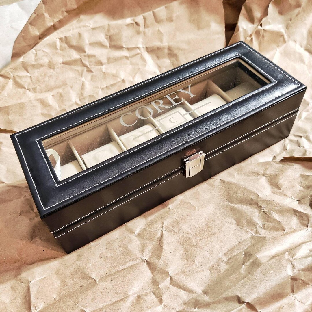 6 Slot Leather/rosewood Watch Box Personalized Monogram/name Watch Box ...
