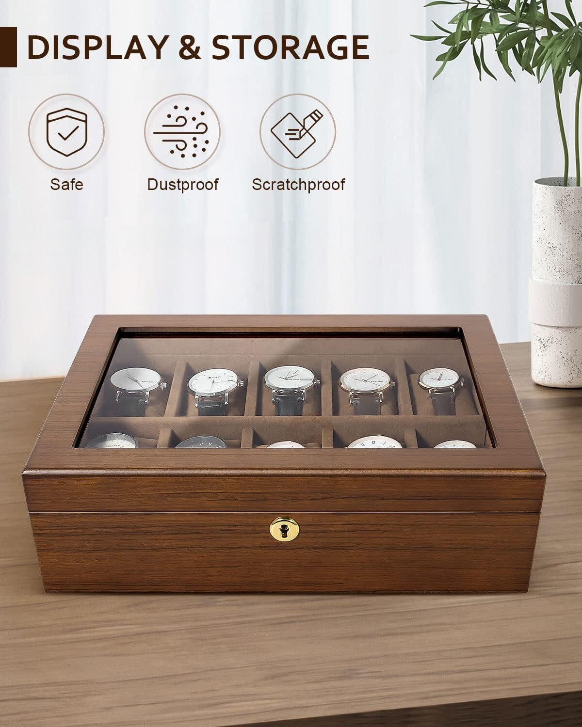 Premium Design, Brown Solid Wood Watch Box Personalized Monogram 10 ...