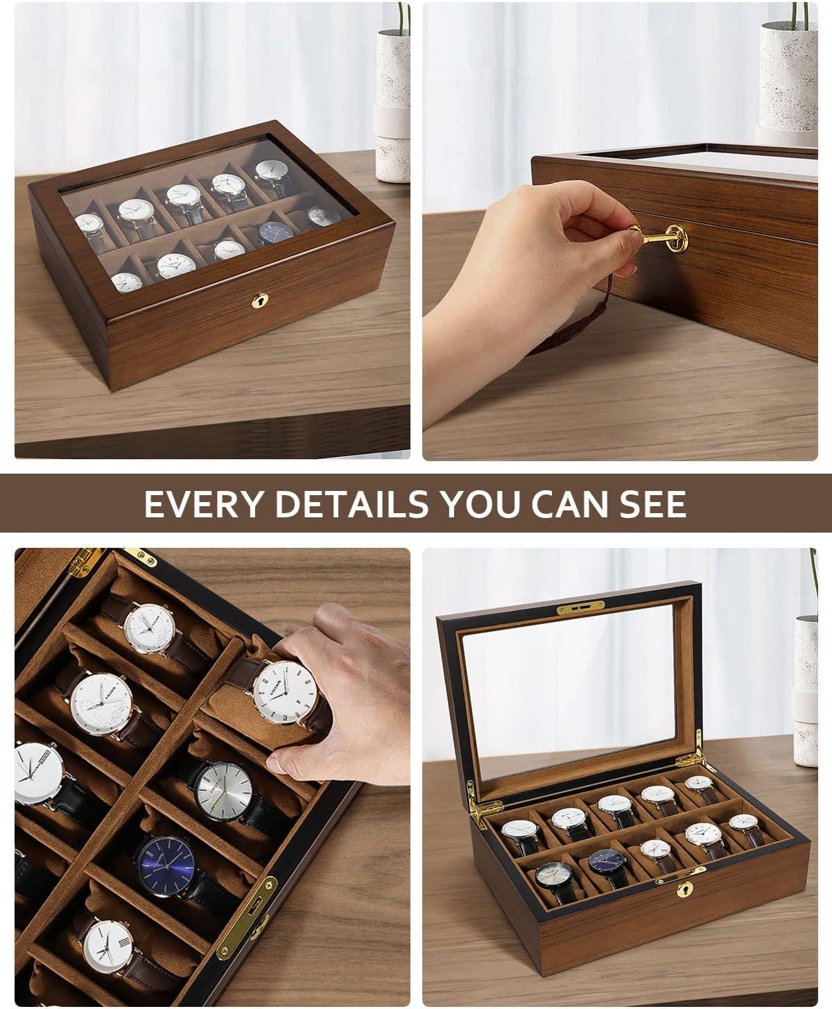 Premium Design, Brown Solid Wood Watch Box Personalized Monogram 10 ...