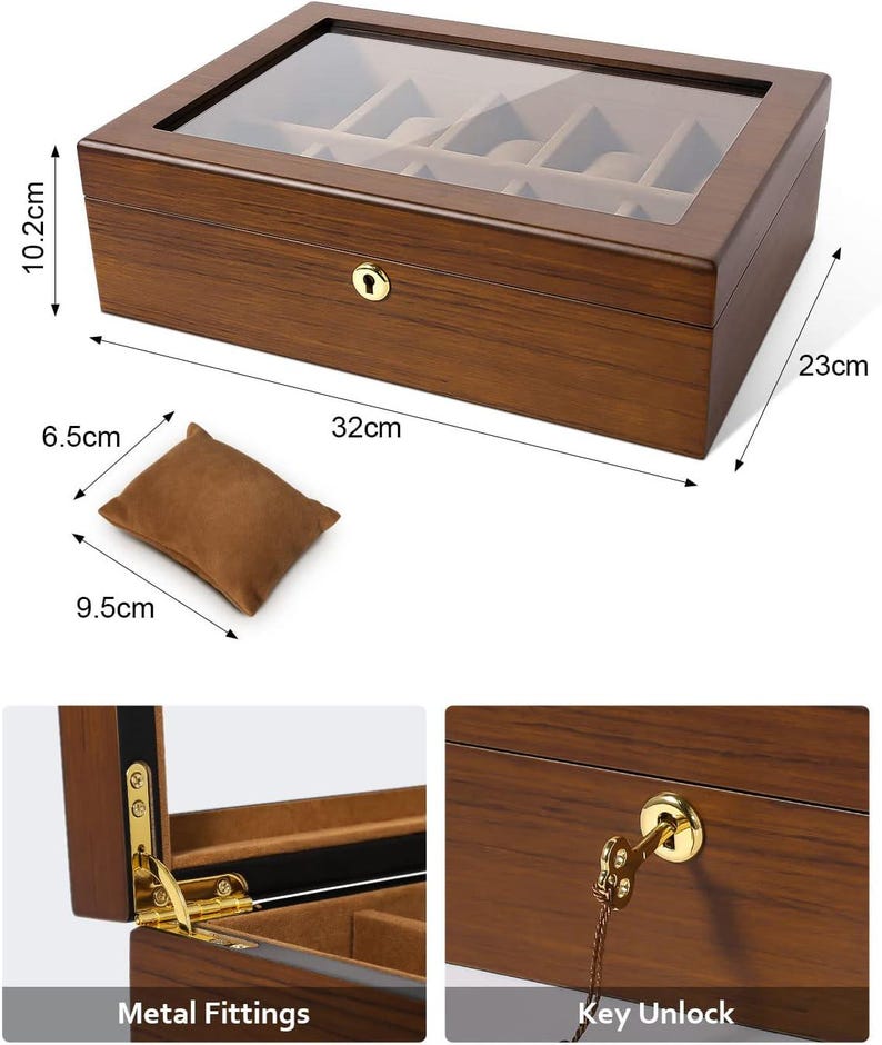 Premium Design, Brown Solid Wood Watch Box Personalized Monogram 10 ...