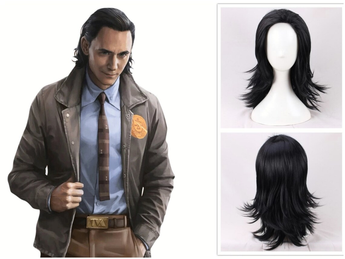 The Avengers Loki Wig Men's long wavy black movie Hair | Etsy