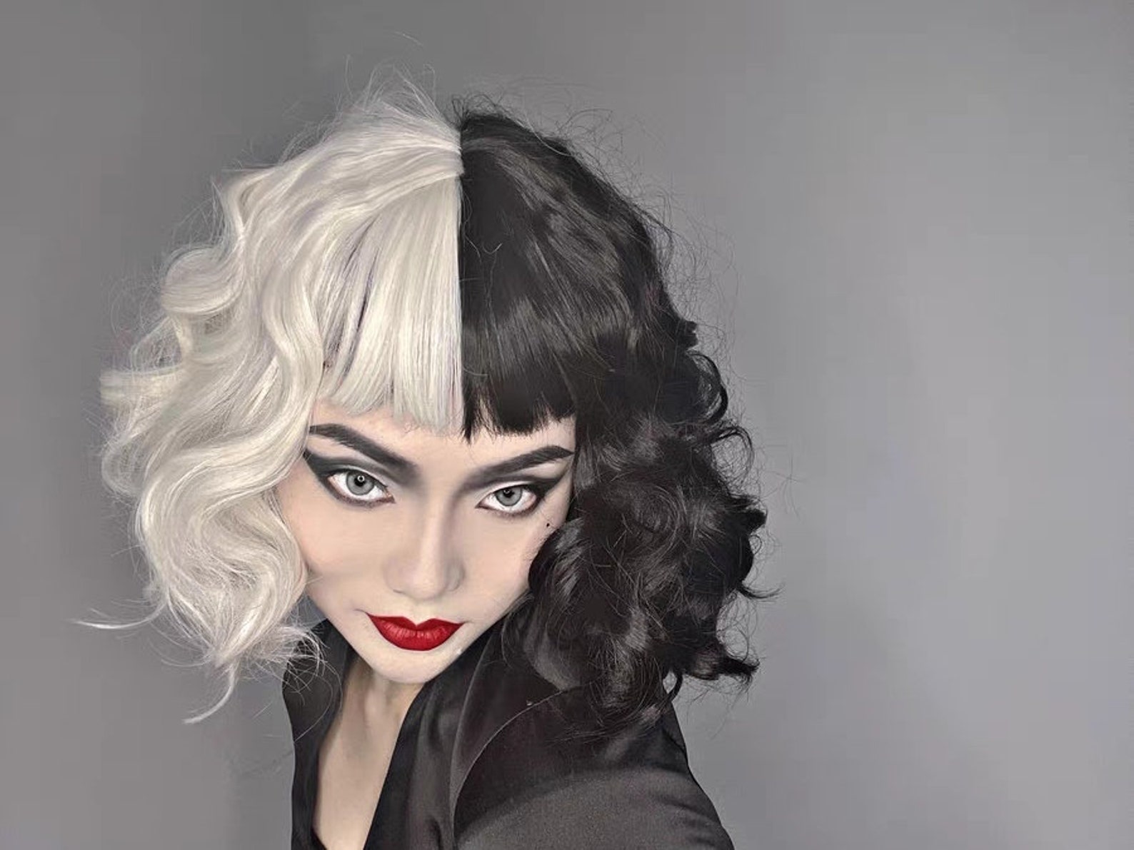 Cruella Wig Cruella De Vil Emma Stone Ms Spot Short Black Etsy