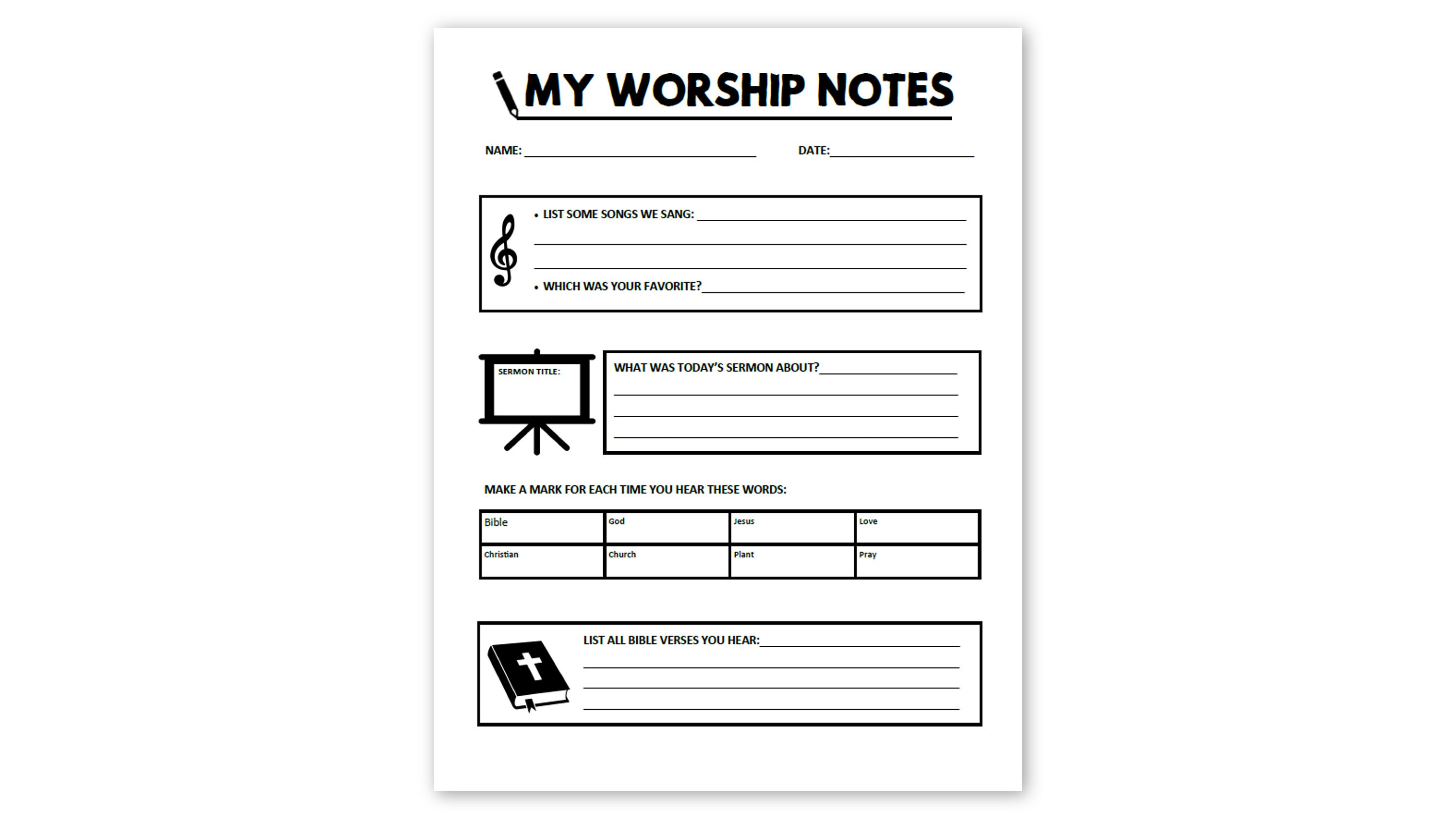 Children's Worship Notes. Download and Print. for Boys and Girls ...