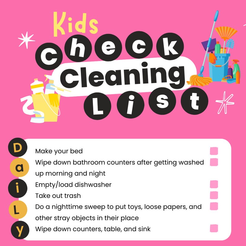 Printable Kids Cleaning Schedule Daily Cleaning Schedule for - Etsy