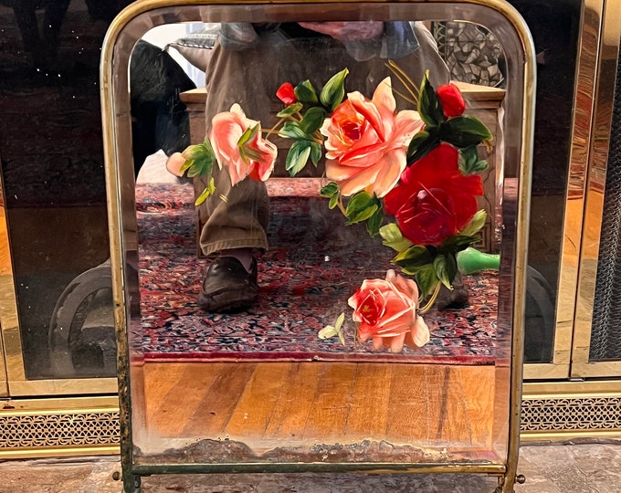 1930’s Brass Mirrored Fire Screen With Hand Painted Roses - Etsy