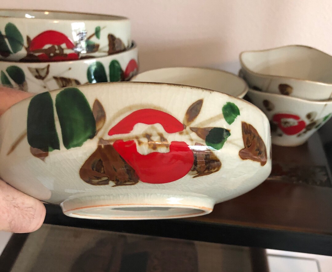Vintage Asian Red Plum China Set - Etsy