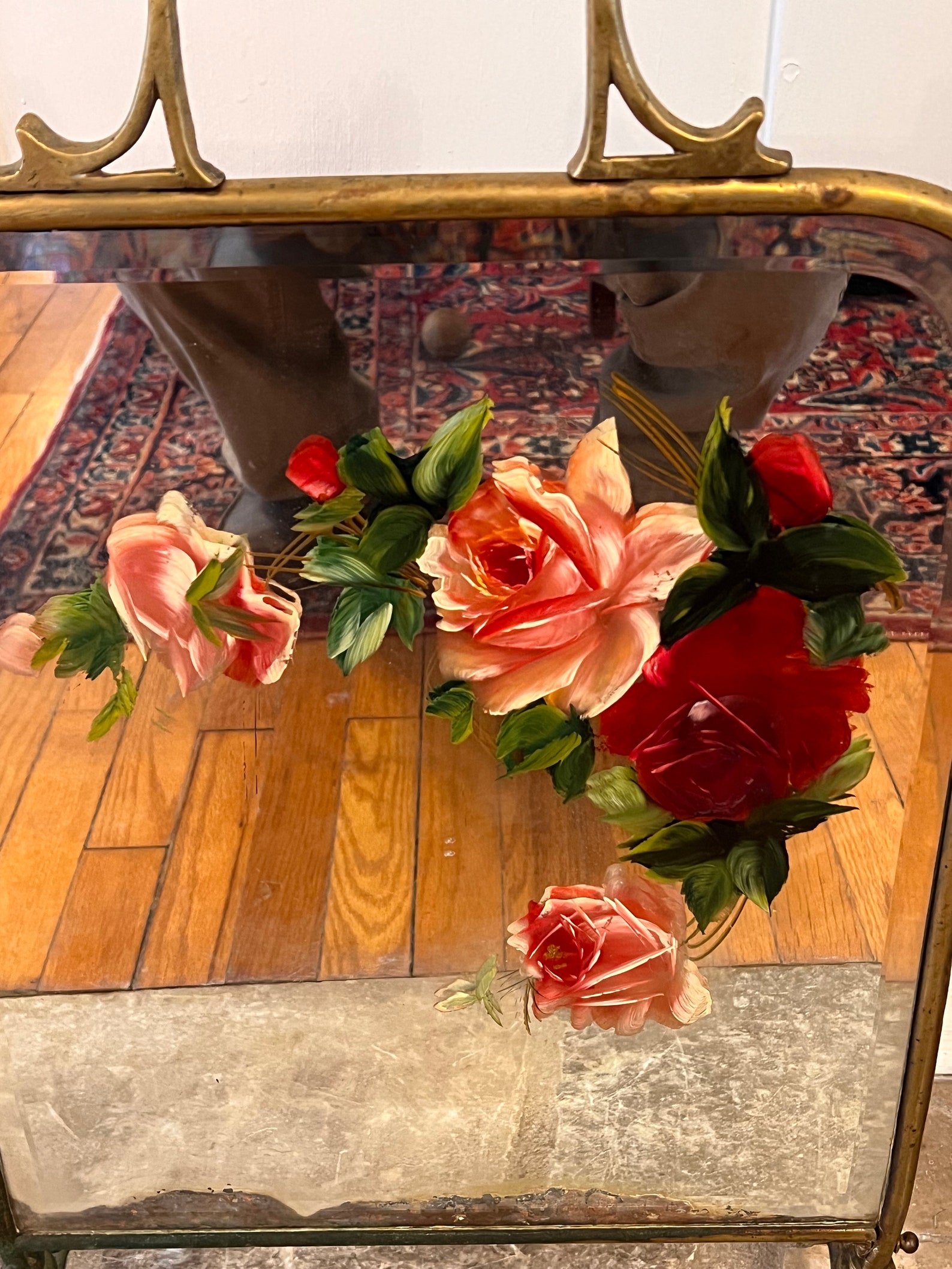 1930s Brass Mirrored Fire Screen With Hand Painted Roses - Etsy