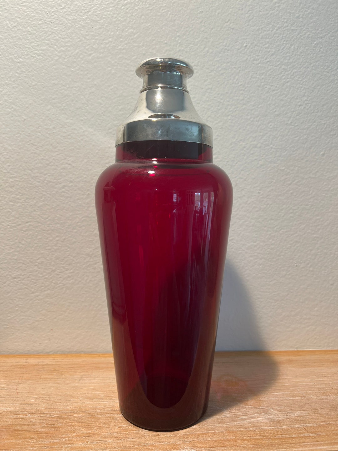 Vintage Ruby Red Cocktail Shaker With Silver Cap and Strainer 11x4 1/2 ...