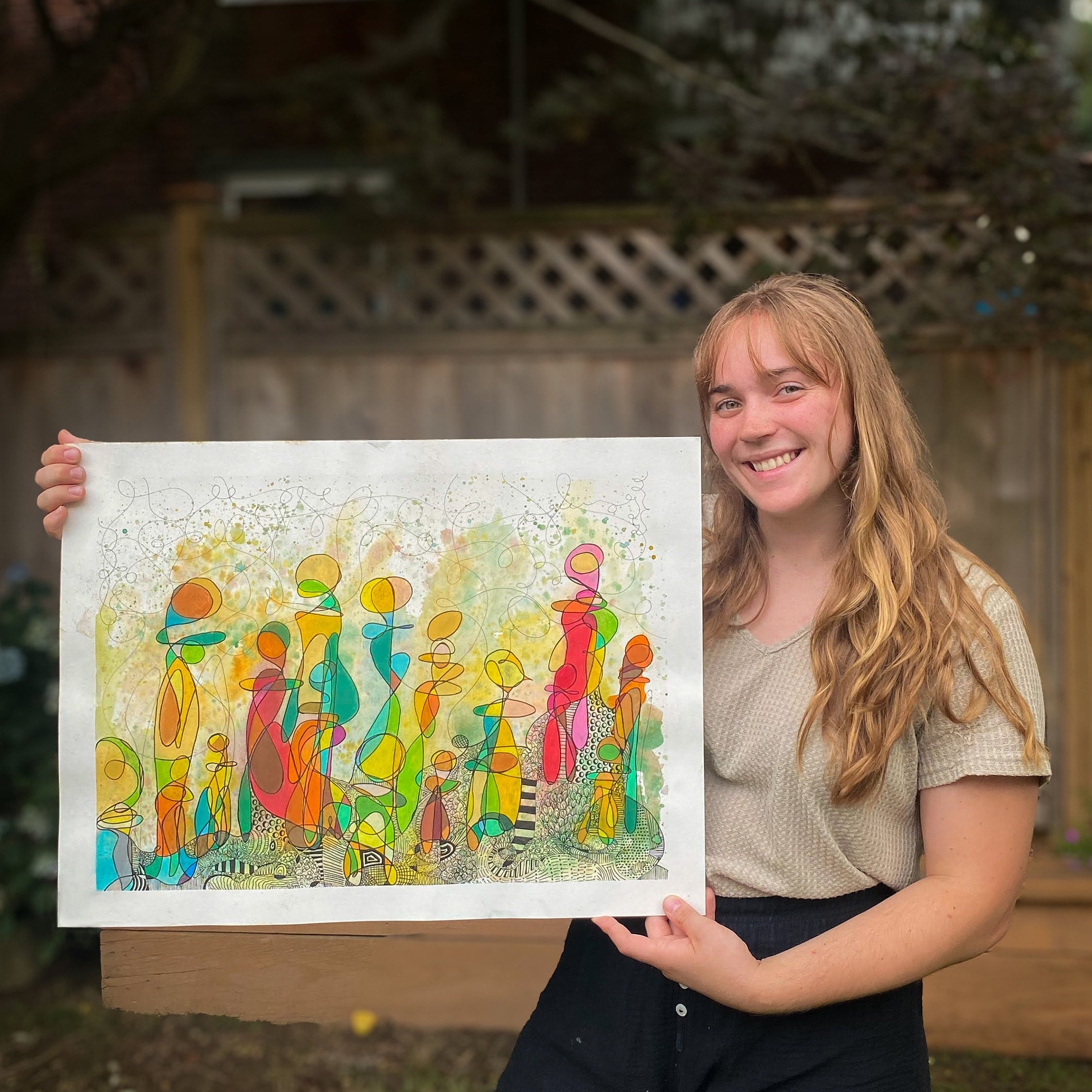 Abstract Family Gathering | Art Print of Original Drawing - Etsy