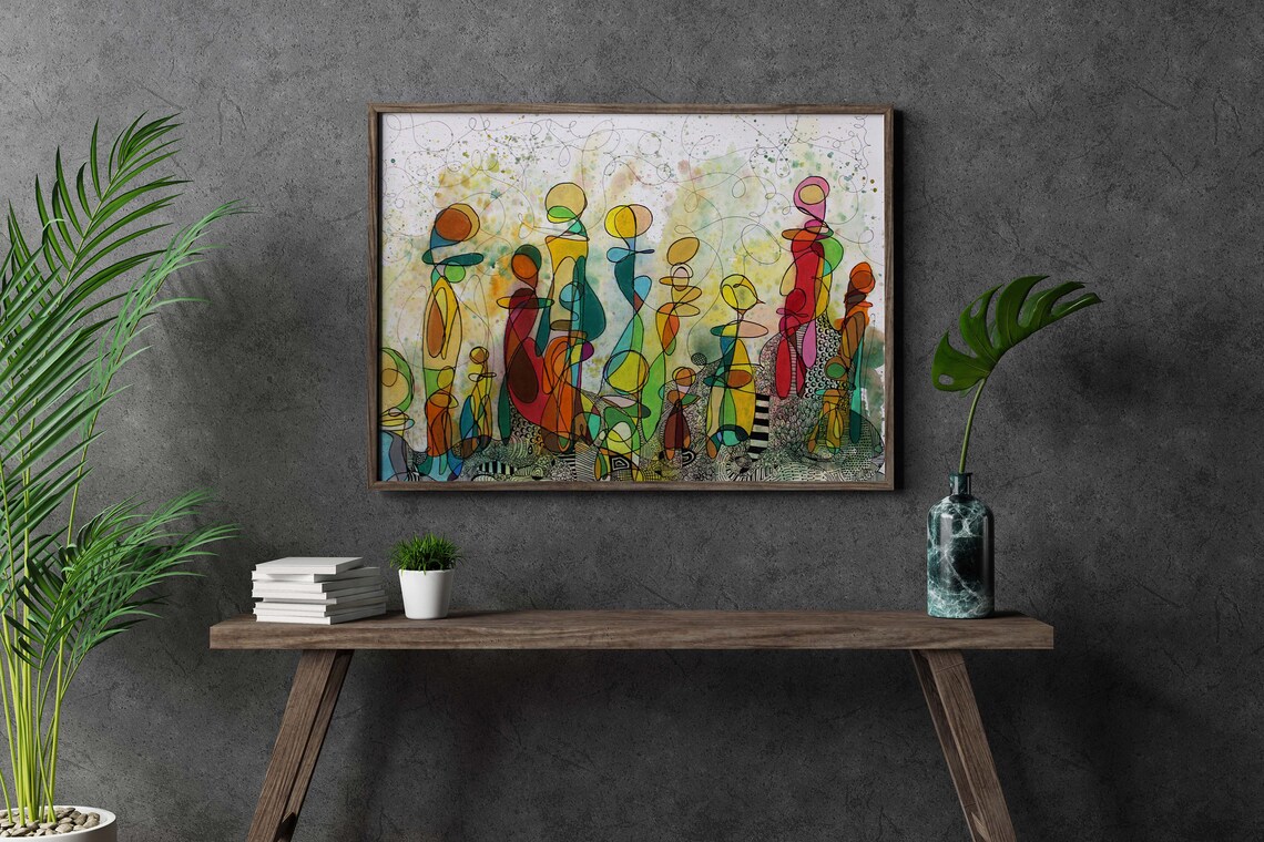 Abstract Family Gathering | Art Print of Original Drawing - Etsy