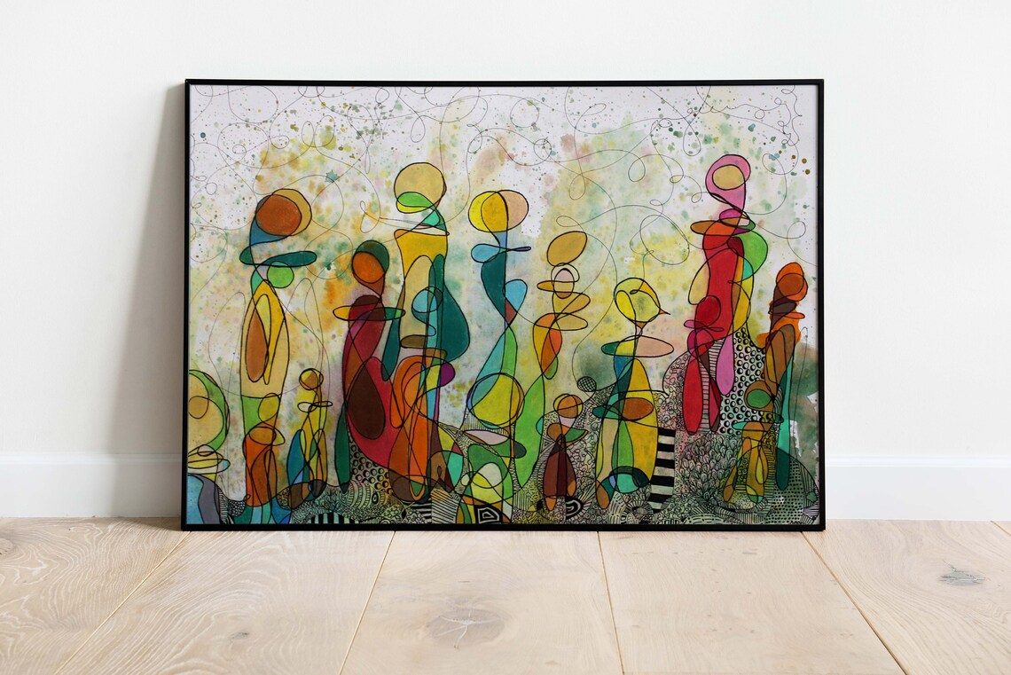 Abstract Family Gathering | Art Print of Original Drawing - Etsy
