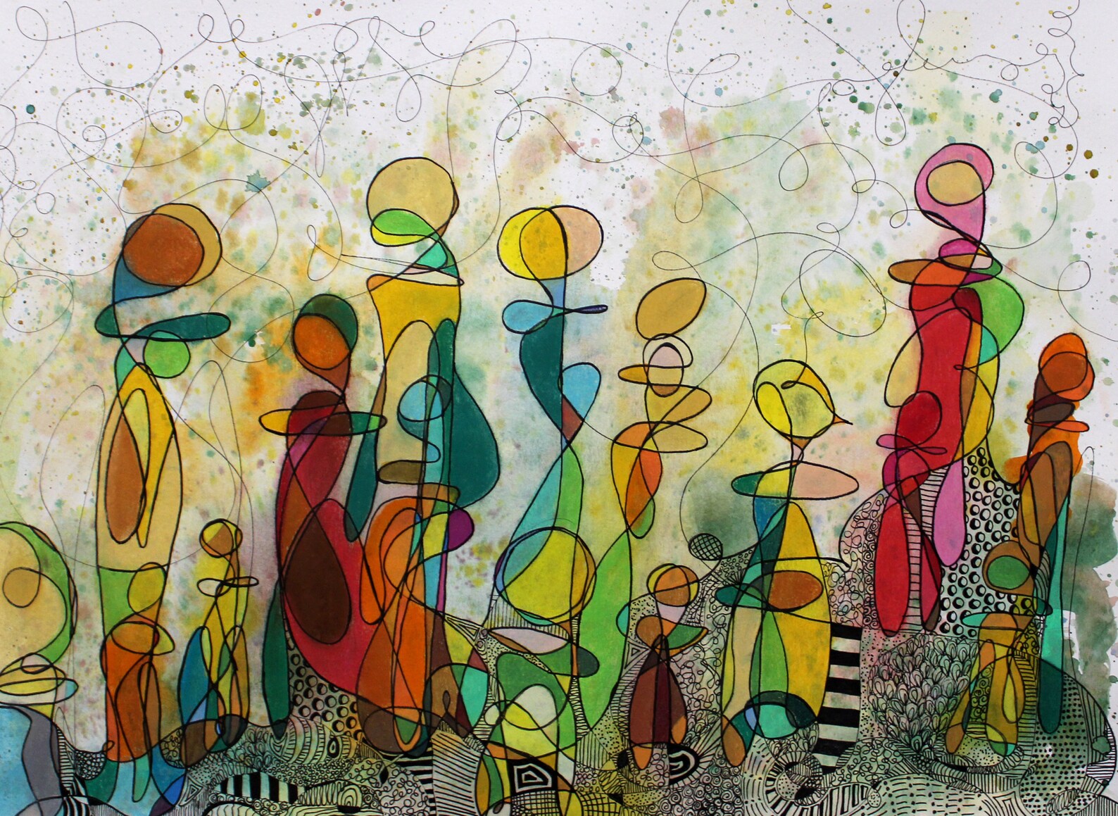 Abstract Family Gathering | Art Print of Original Drawing - Etsy