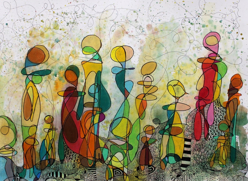Abstract Family Gathering | Art Print of Original Drawing - Etsy