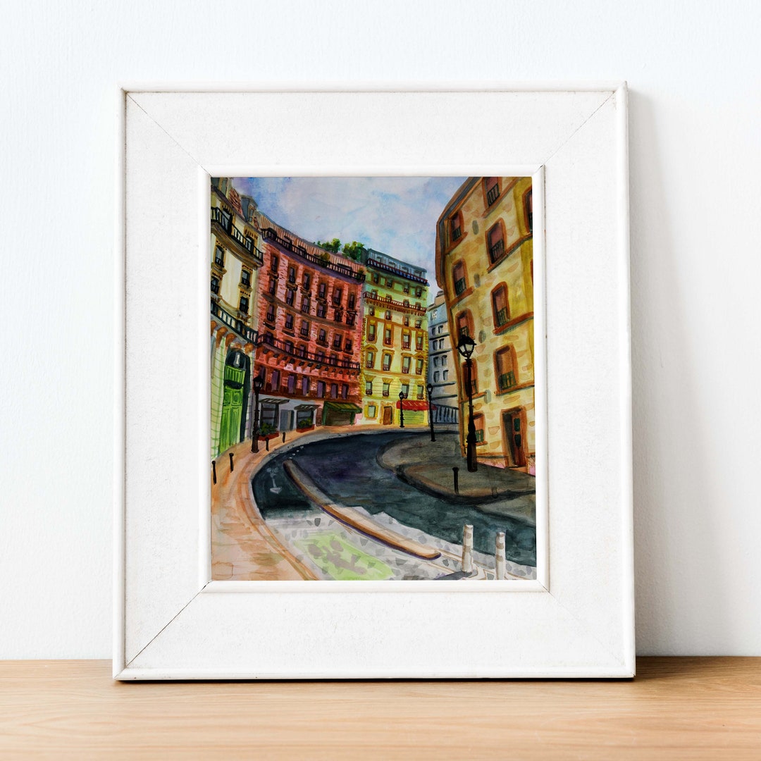 Monmarte, Paris Colorful Street | Art Print of Original Watercolor ...