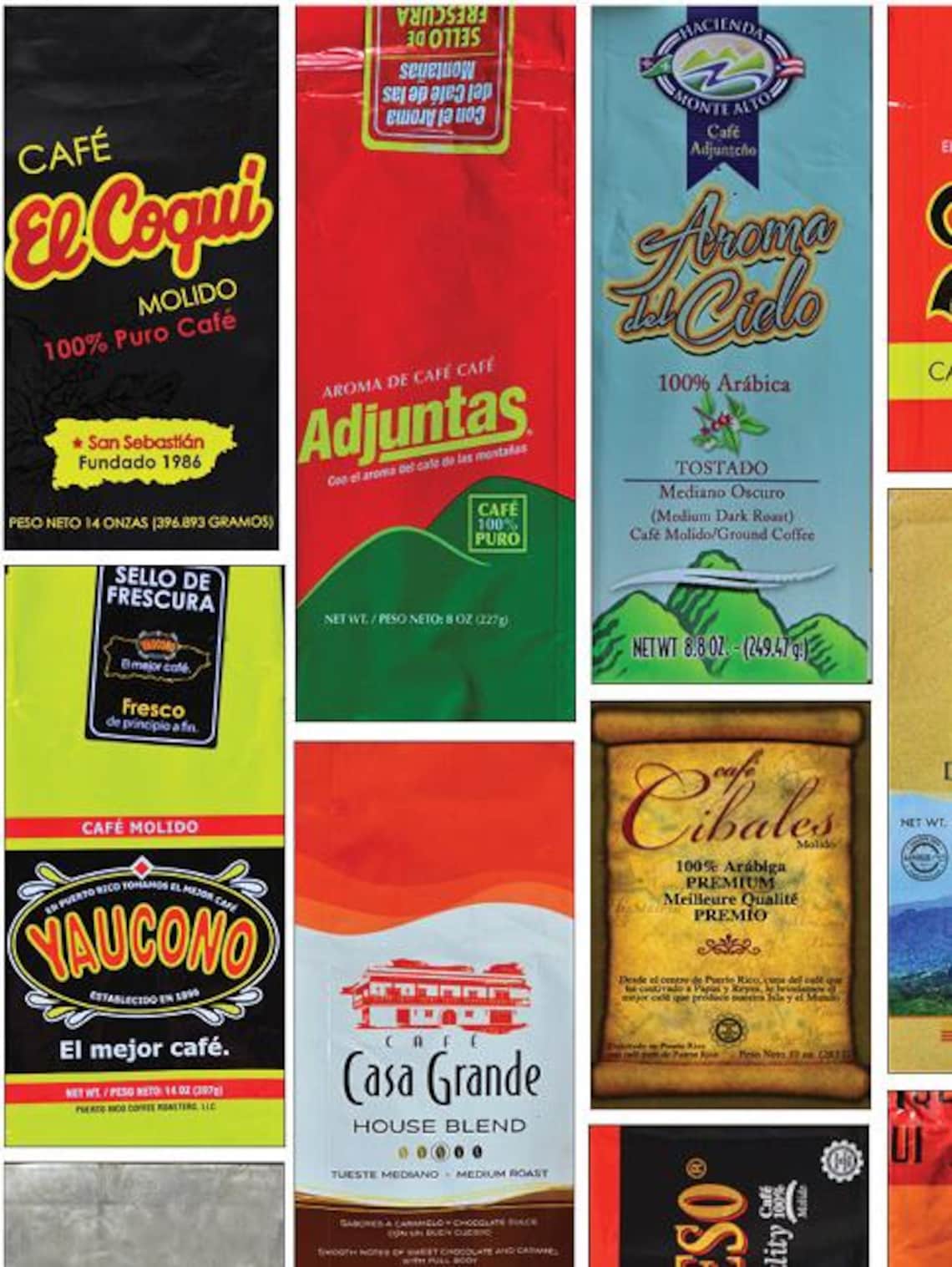 COFFEE POSTER of Puerto Rican Brands. A Collage of 35 Coffee Bags From ...