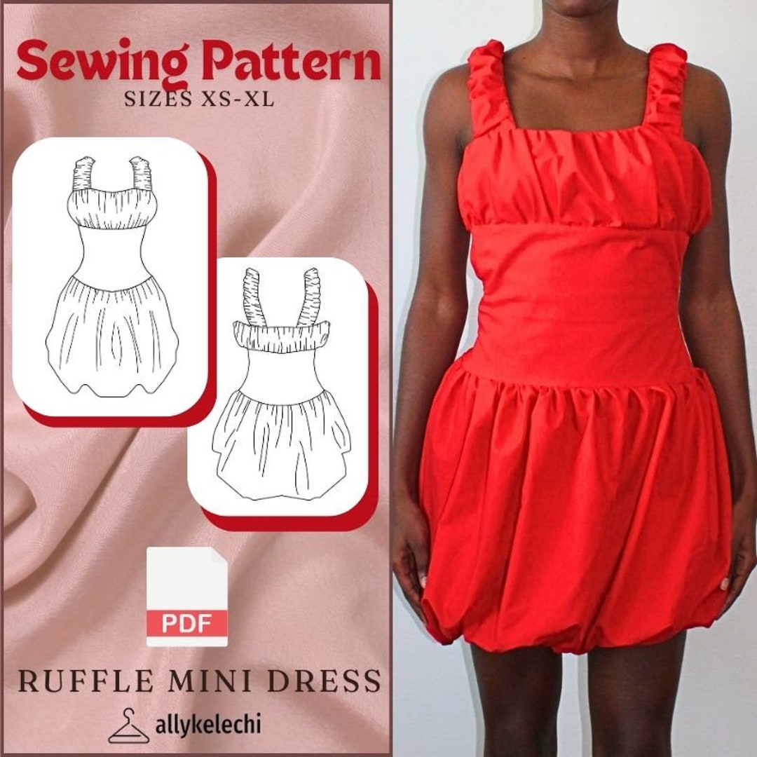 Ruffle Mini Dress Sewing Pattern PDF With Instructions| XS-XL - Etsy