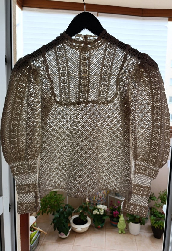 1970's does 1900's edwardian hand crochet blouse - Gem