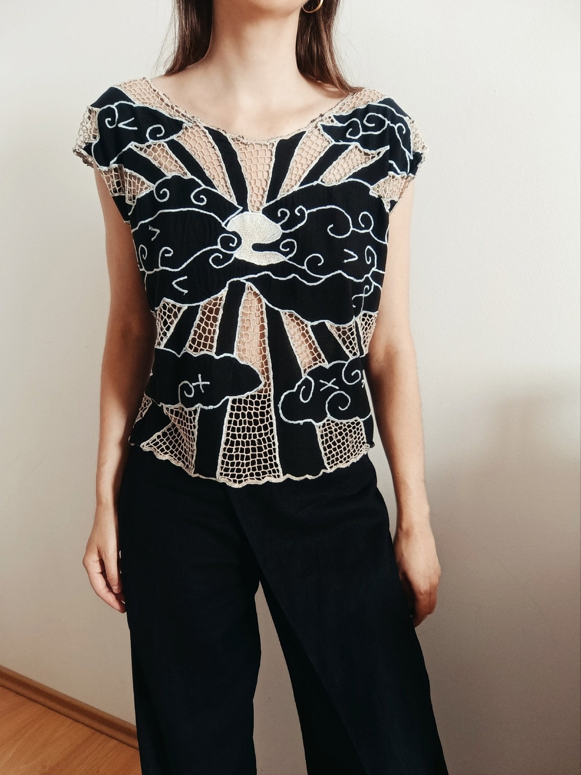 60s Art Deco Style Blouse - Etsy
