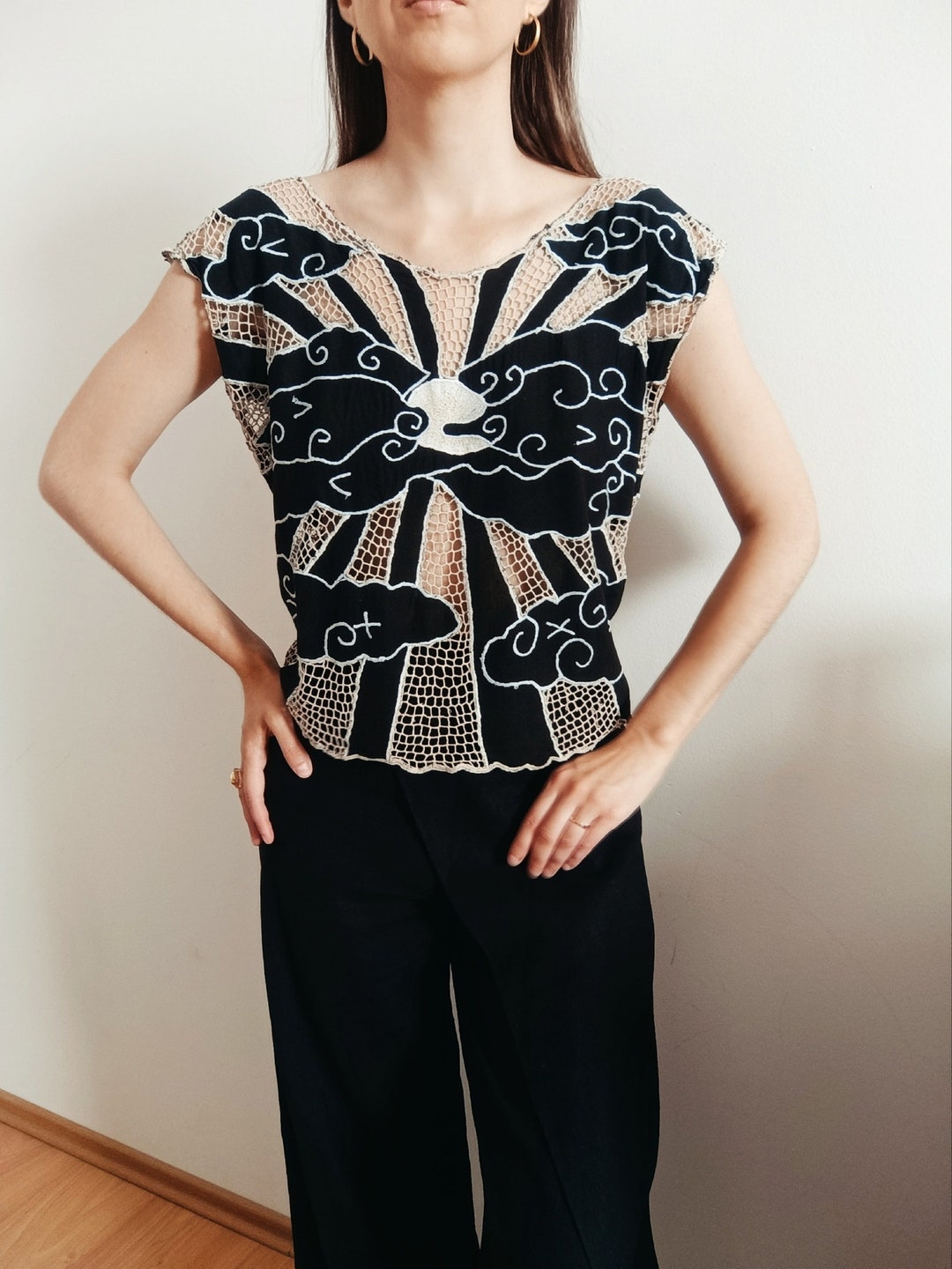 60s Art Deco Style Blouse - Etsy