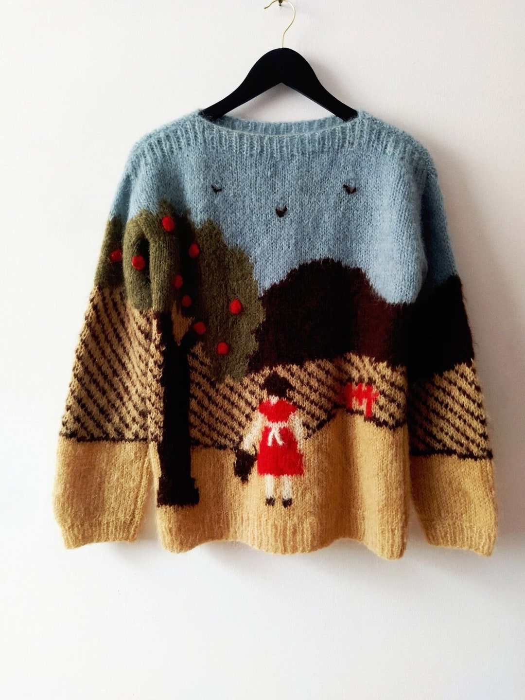 Vintage Mohair Sweater Scenic Farm Sweater Handmade Fuzzy Sweater Susie ...