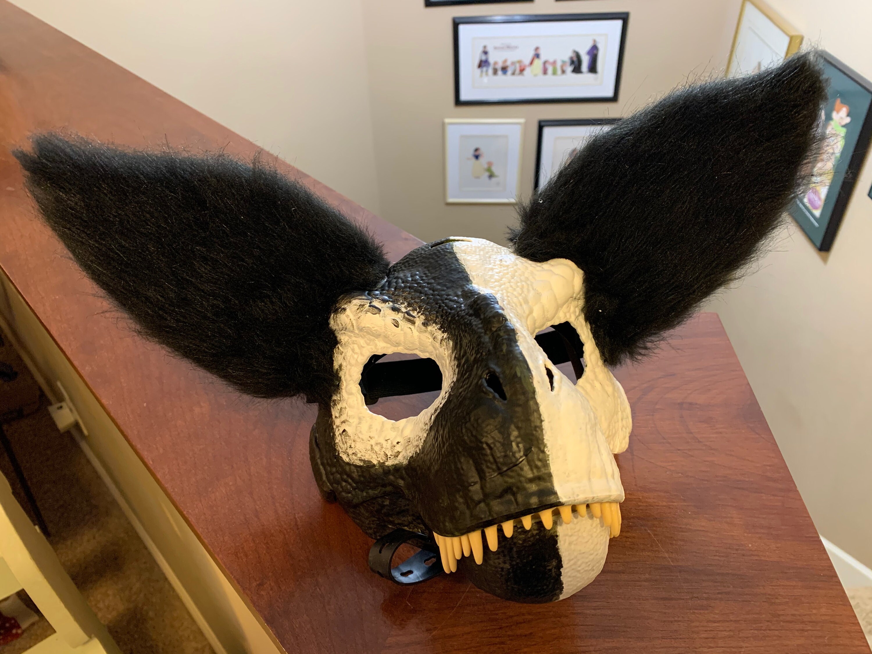 Half and Half MADE to ORDER Dino Raptor Mask With Fur Ears and Mesh ...
