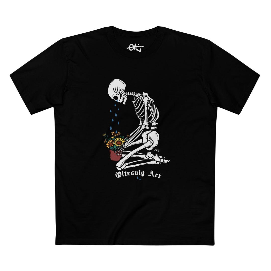 Crying Skeleton, Skeleton Flowers Adult Tee, Vintage Art Tee, Skelly ...
