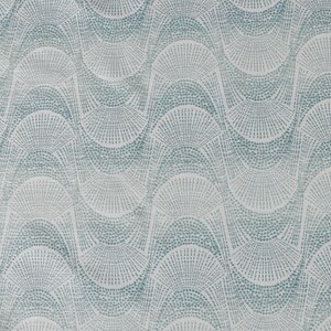 Ocean Blue and White Wave Patterned Upholstery Fabric by the Yard-for ...