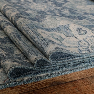 Blue and White Geometric Patterned Upholstery Fabric by the Yard-for ...