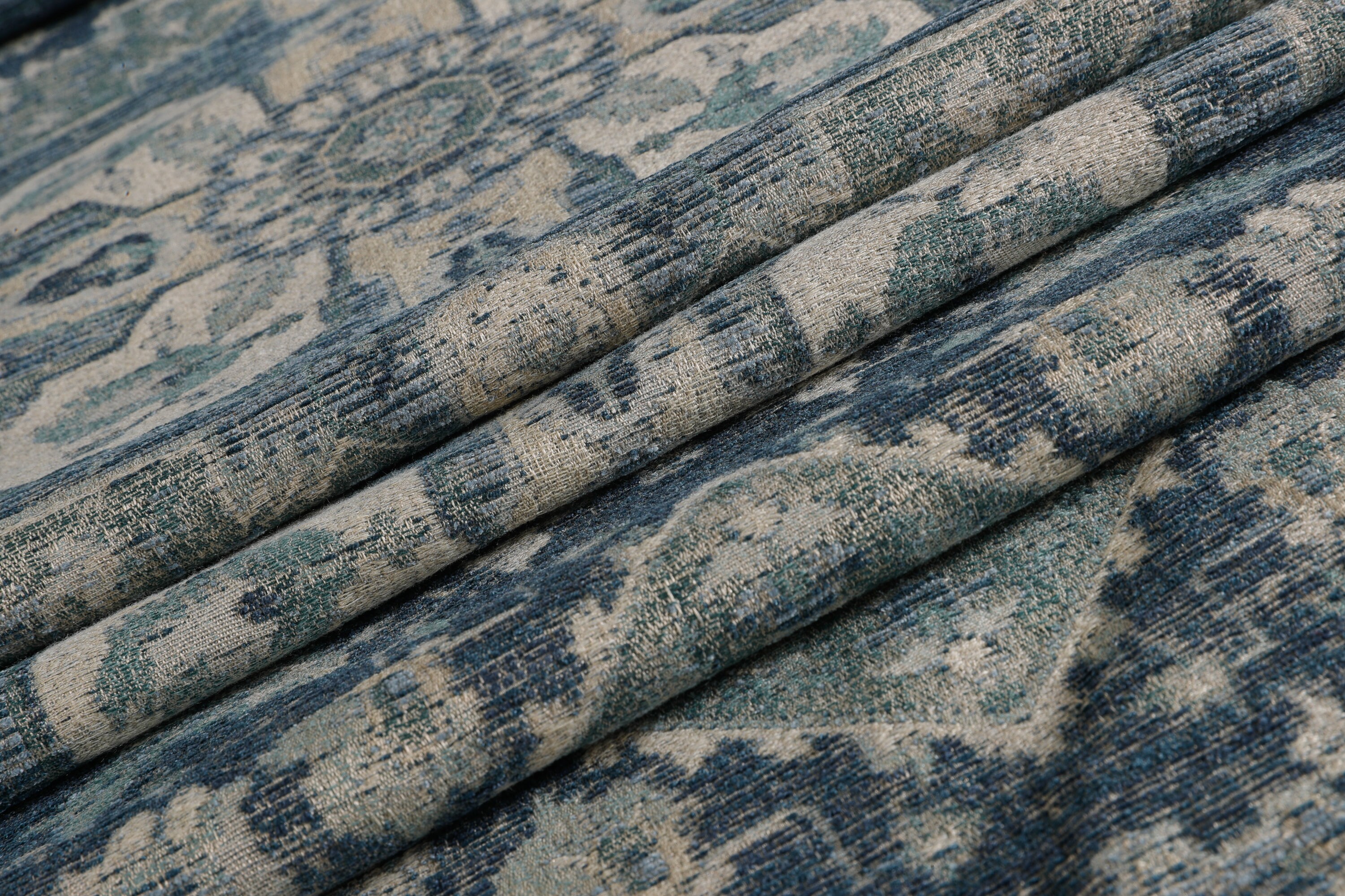 Blue and White Geometric Patterned Upholstery Fabric by the Yard-for ...