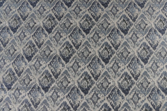 Navy and Light Blue Diamonds Designer Upholstery Fabric by the - Etsy