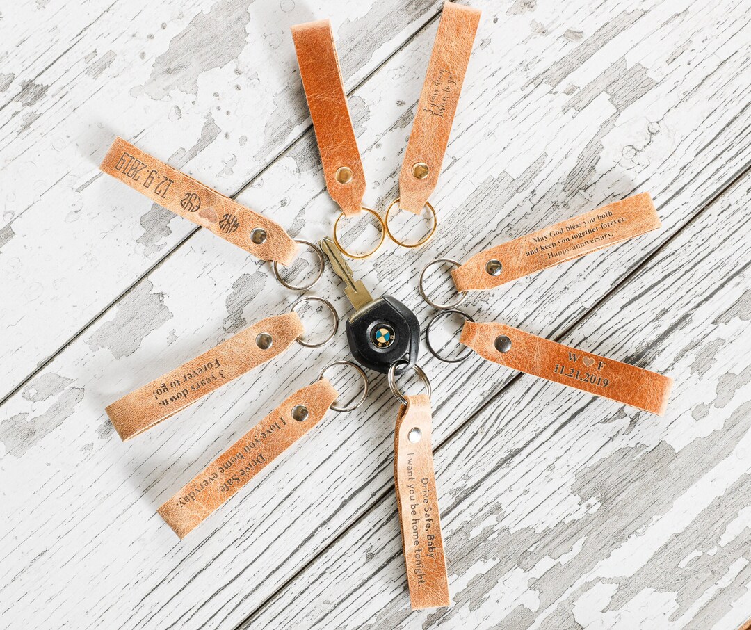 Personalized Leather Keychain. Custom Leather Keychain. Leather Keyring ...