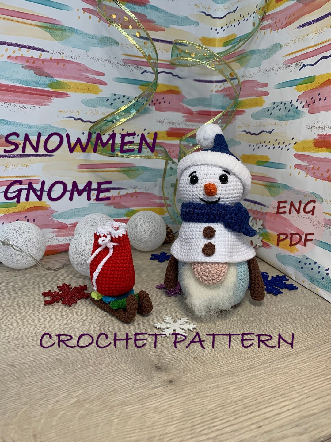 Snowmаn Gnome, Sled and Sack , Amigurumi Christmas Decoration Crochet ...