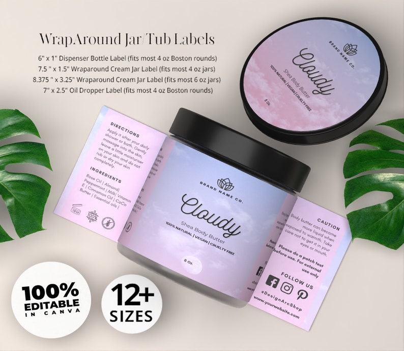 Cloudy - DIY Editable Body Butter Product Label Collection - Body ...