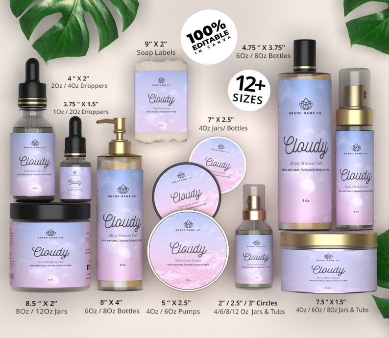 Cloudy - DIY Editable Body Butter Product Label Collection - Body ...