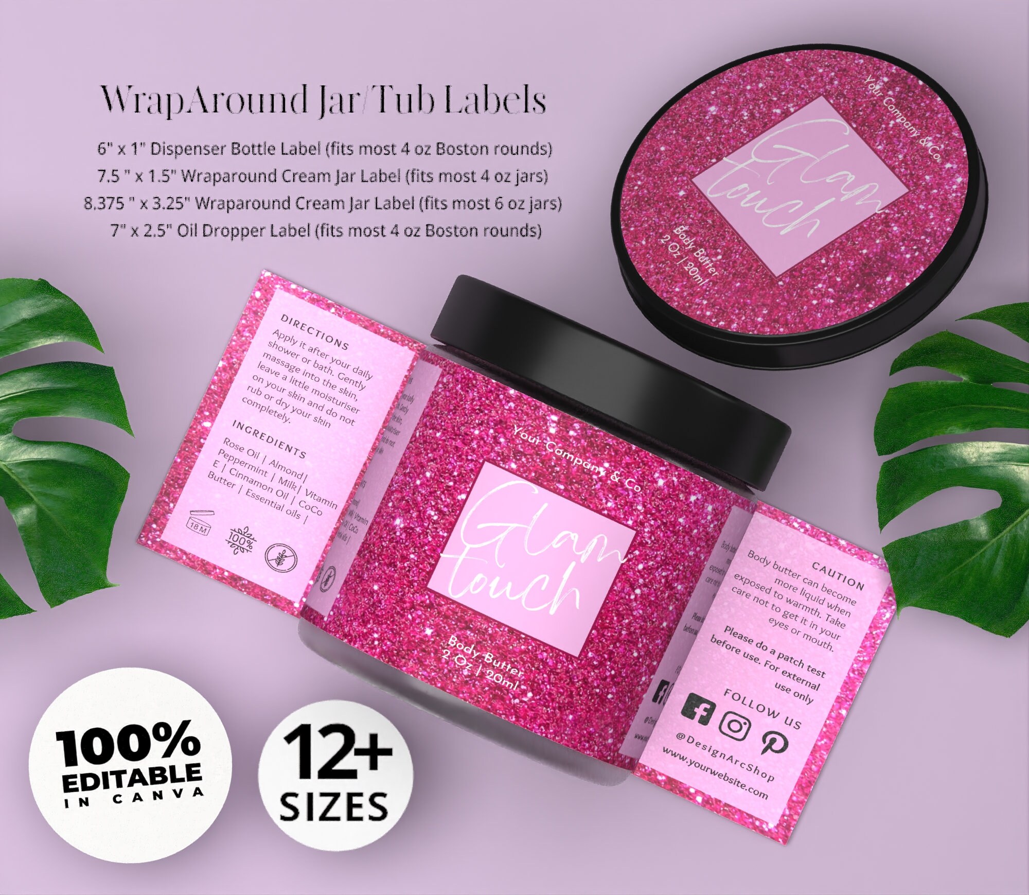 Glam Touch - DIY Editable Body Butter Product Label Collection - Body ...
