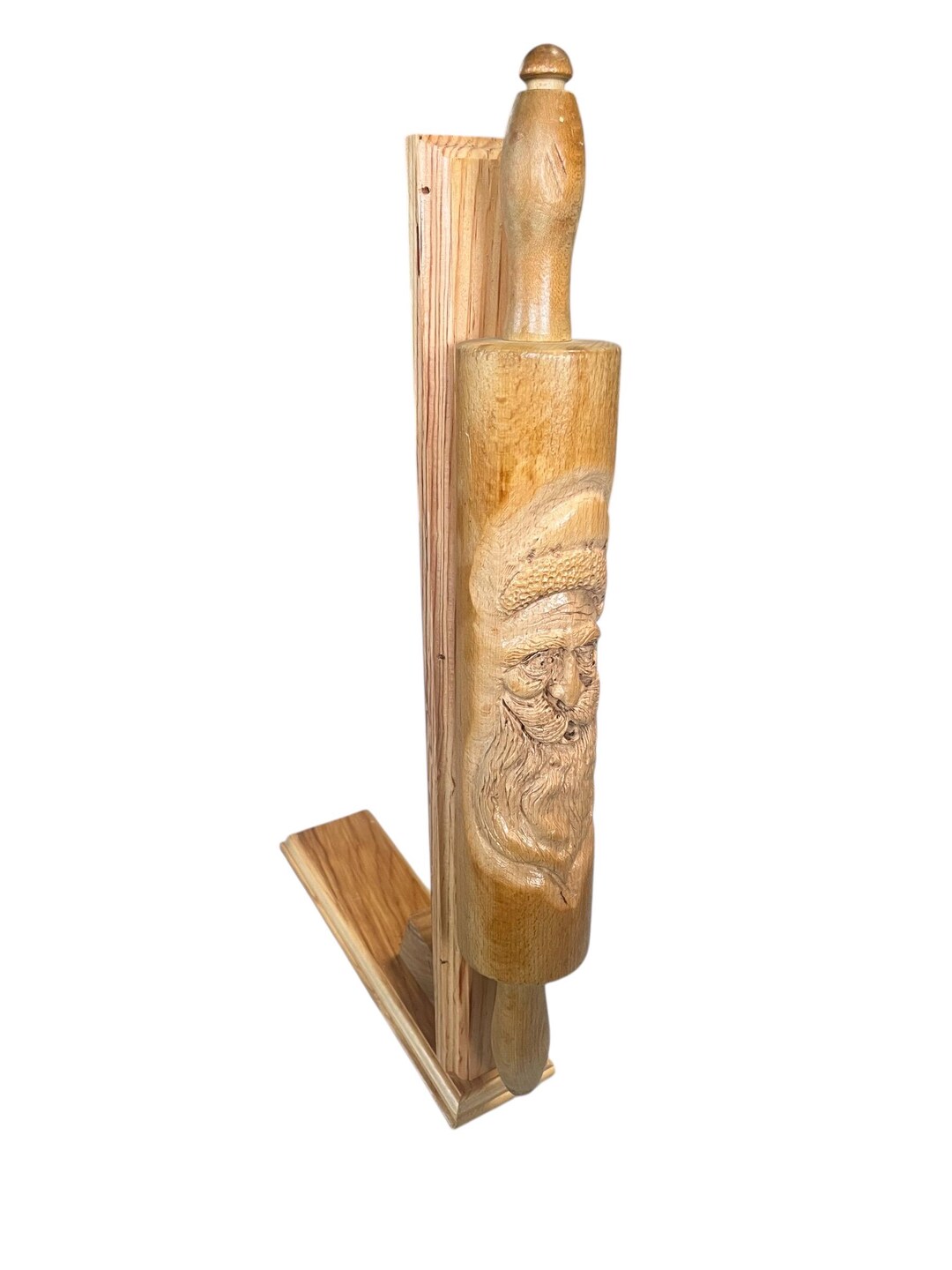 Hand Carved Reclaimed Wood Santa Rolling Pin Stand Christmas Carl Lingo ...