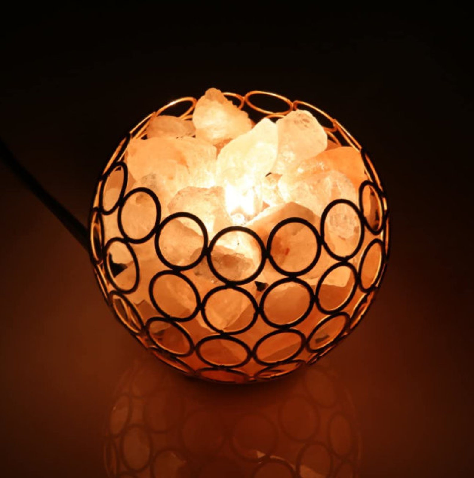 Himalayan Salt Crystal Lamp Golden Metal basket Design 2 | Etsy