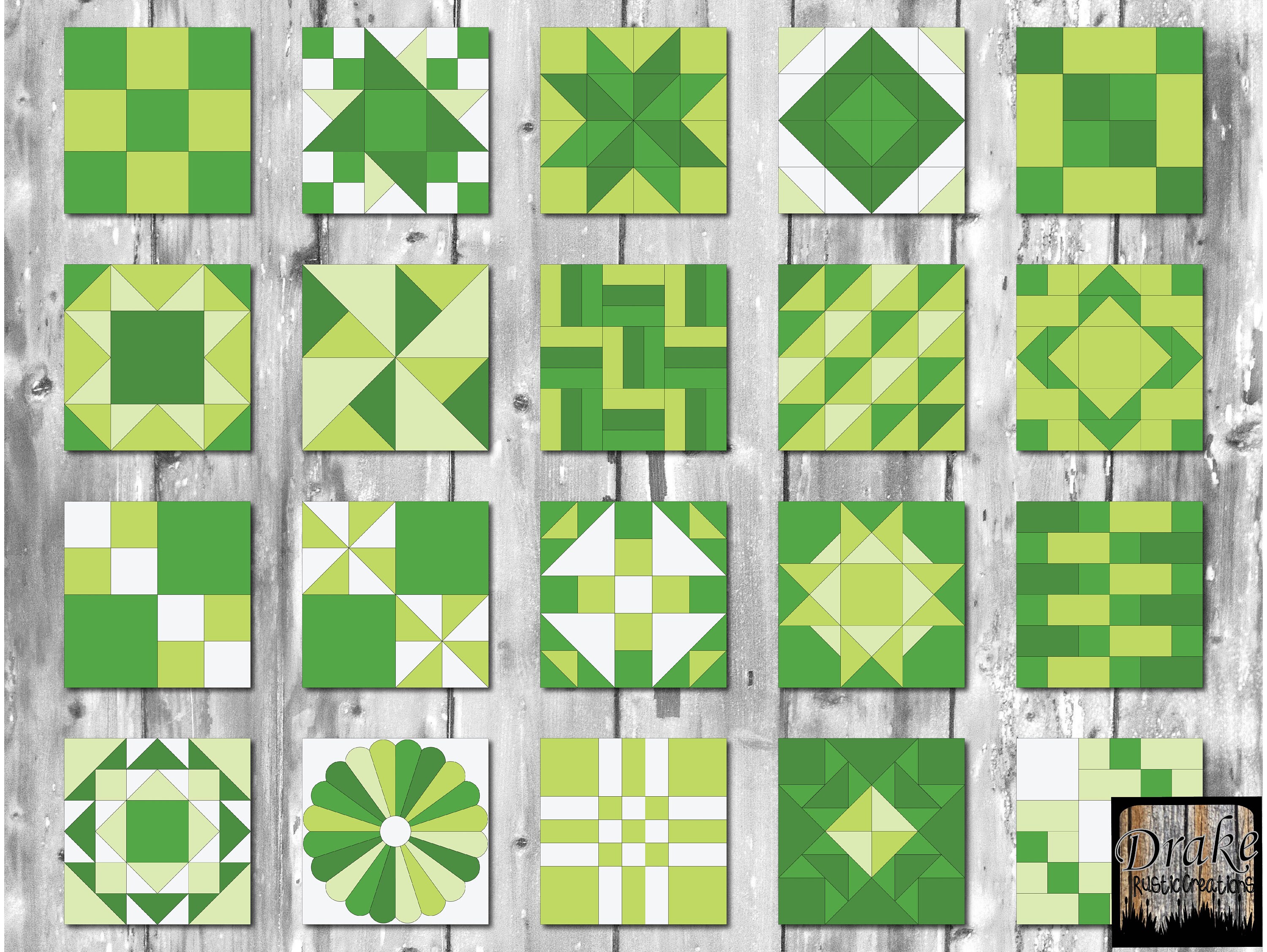 50 Solid Green Digital Quilt Blocks Clipart, Wall Art in PNG, SVG, JPG ...