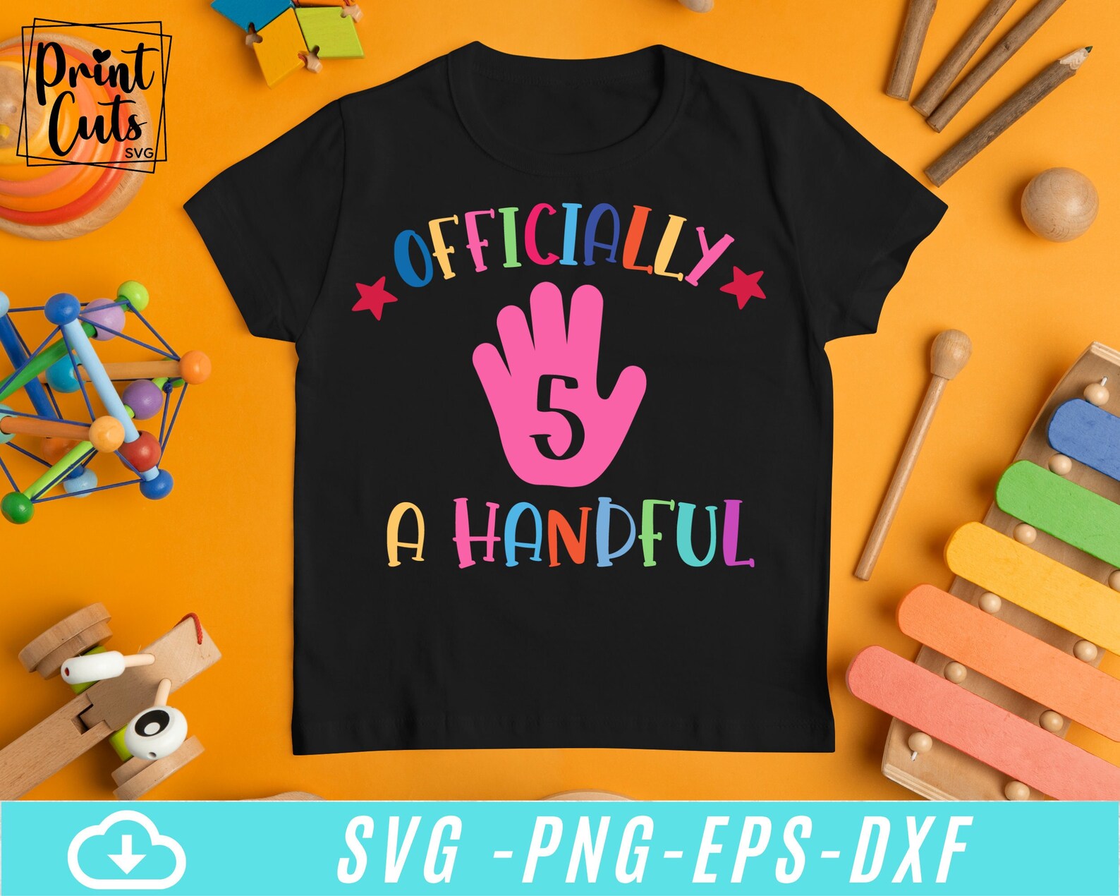 Officially a Handful Svg, Fifth Birthday Svg, 5th Birthday Shirt ...
